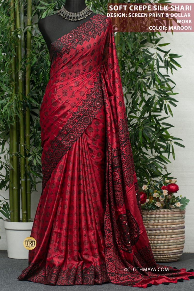 Crepe silk shari code:0036-243 | clothmaya